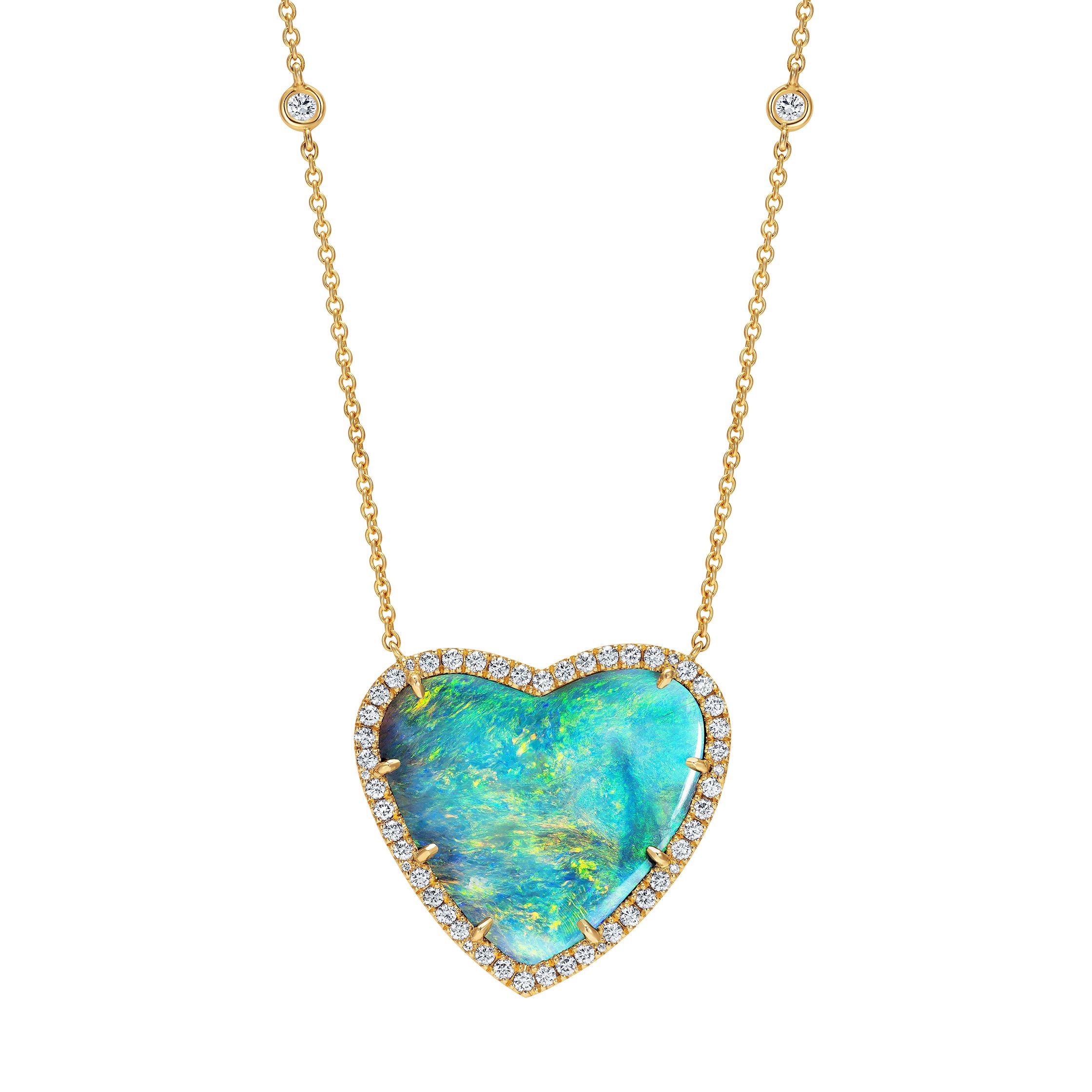Rare Heart Shape Black Opal Necklace 18K yellow gold Mayfair